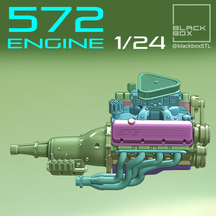 3D Printable 572 ENGINE 1-24th for modelkits and diecast by black-box ...