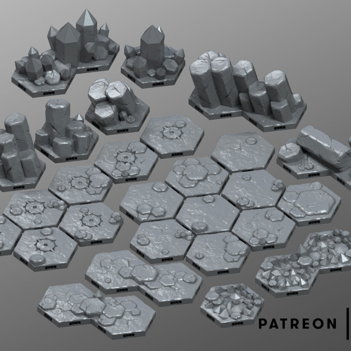 3D Printable Modular hexagonal board - Cristal Fields by Makers Anvil
