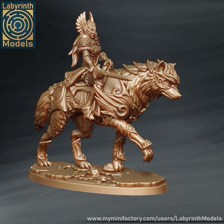 3D Printable Valkyrie Cavalry (riding Giant Snow-Wolves) - 32mm scale ...