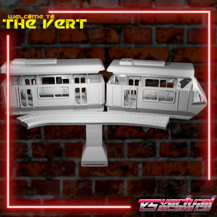 3D Printable The Vert Cyberpunk tram with playable interior by WyldForm