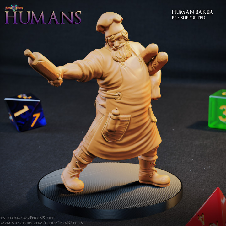 3D Printable Human Baker 1B Miniature - Pre-Supported by Epics N Stuffs