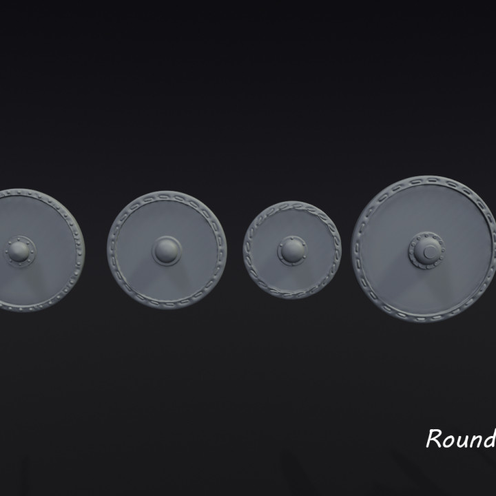 3D Printable round Shields x4 (Presupported) by Medbury Miniatures