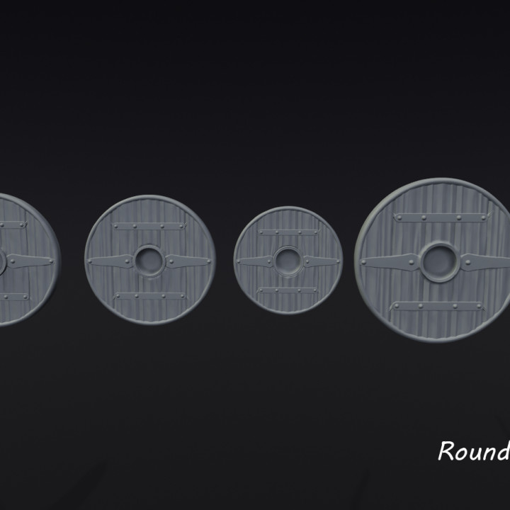 3D Printable round Shields x4 (Presupported) by Medbury Miniatures