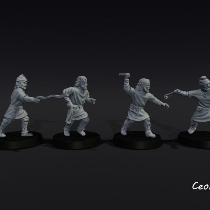 3D Printable 11th century Ceorl Slingers by Medbury Miniatures
