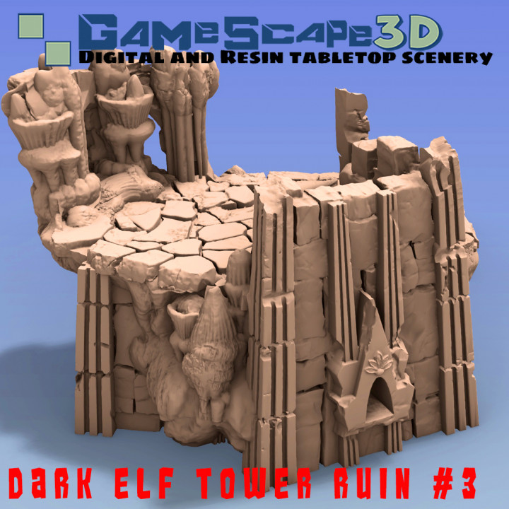 3D Printable Dark Elf Tower Ruin #3 by GameScape3D