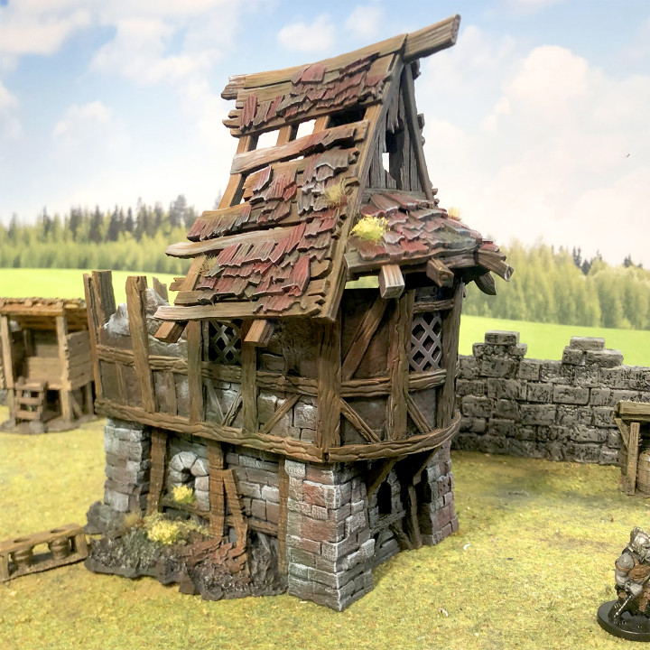 3D Printable Timber Frame Ruin #2 (2 roof variations) by GameScape3D