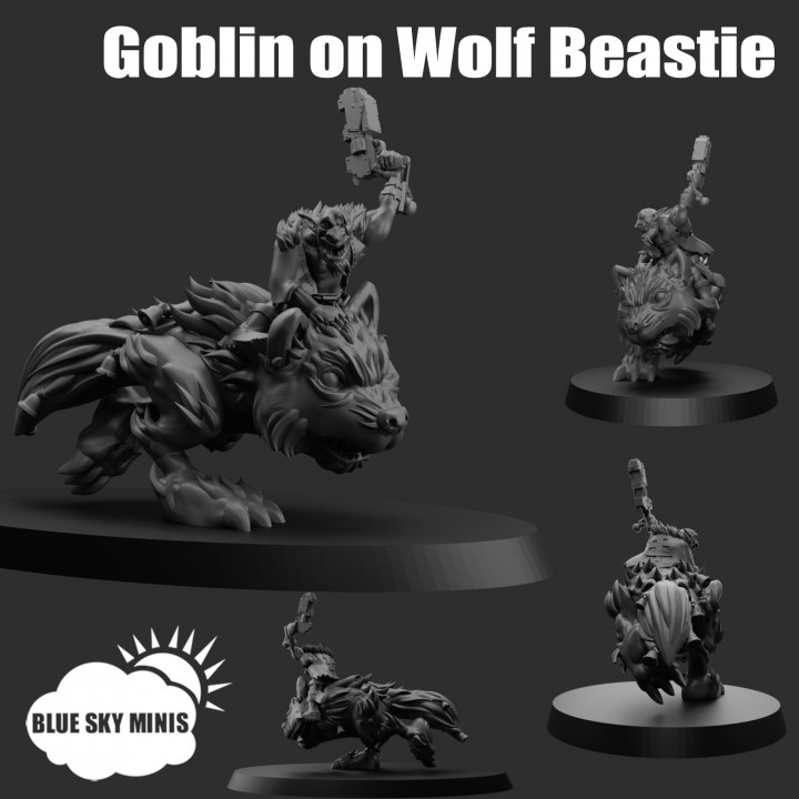 3D Printable Goblin on Wolf Beastie by Blue Sky Minis
