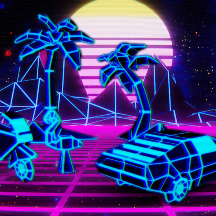 3D Printable Synthwave Object pack by Twin Goddess Miniatures