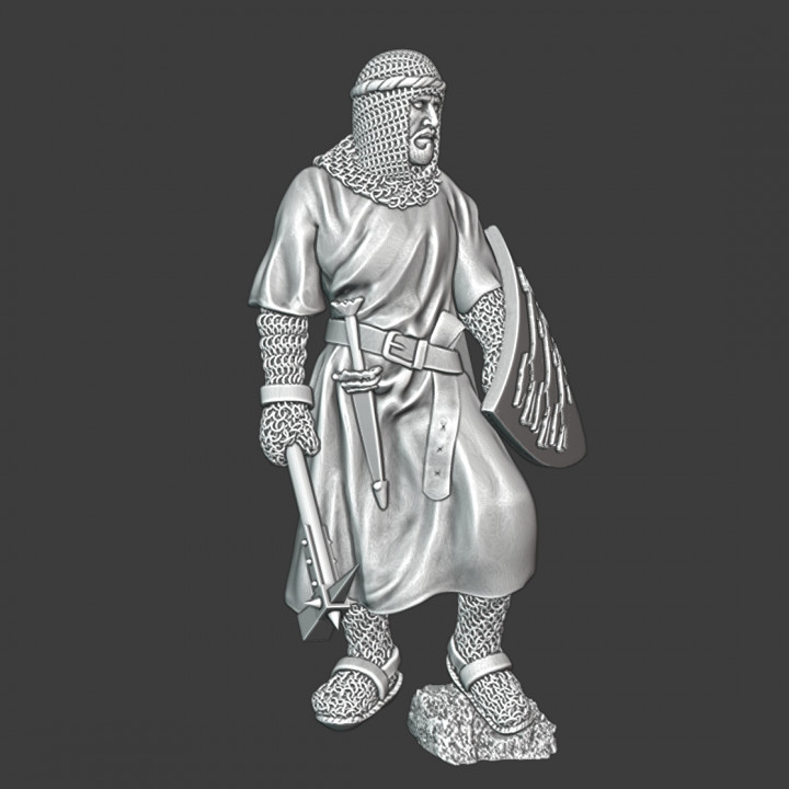3D Printable Medieval knight with chainmail hood and warhammer by ...