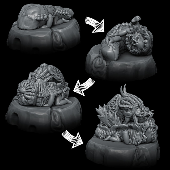3D Printable Soul Grub to Hellfire Locust Metamorphosis Pack by ...