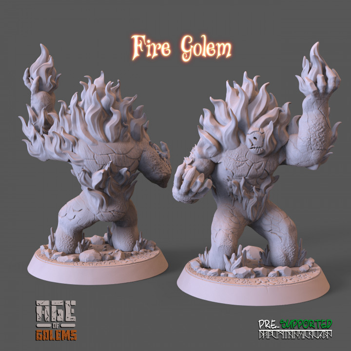3D Printable Fire Golem Pose 2 - Age of Golems by Goblin Art Studios