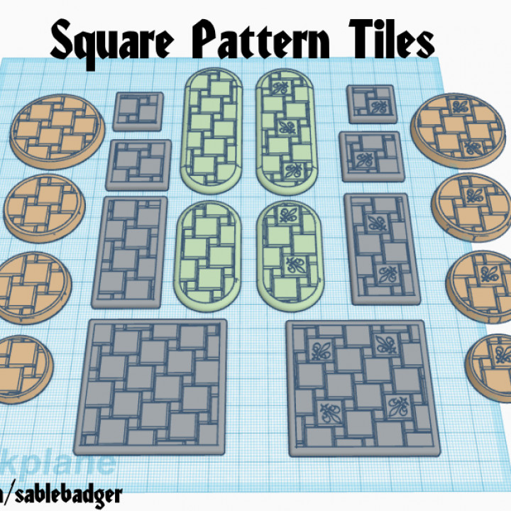 3D Printable Mini Bases - Square Pattern Tiles by brander roullett