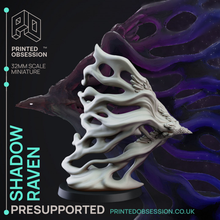 3D Printable Shadow Raven - Elemental Familar - PRESUPPORTED - 32mm ...