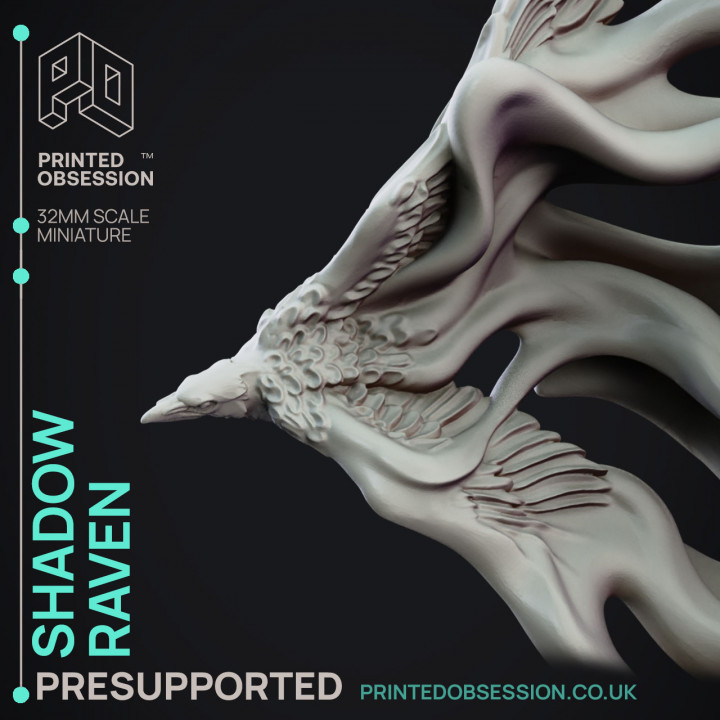 3D Printable Shadow Raven - Elemental Familar - PRESUPPORTED - 32mm ...