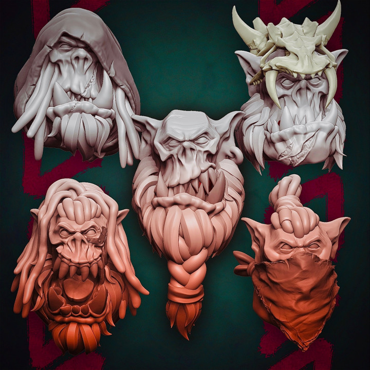 3D Printable MrModulork's Orc Monster Hunter Heads - Set A by MrModulork