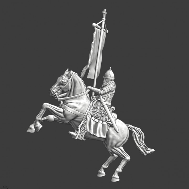 3D Printable Mounted russian knight with banner by Northern Crusades ...