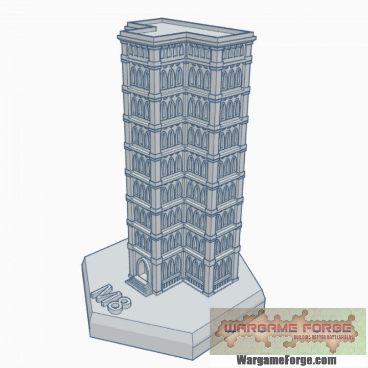 3D Printable Gothic Building 35 Hex Map Scale HMSG035 by Wargame Forge