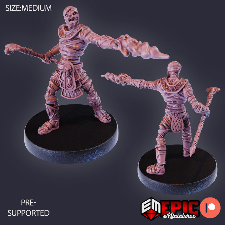 3D Printable Mummy Mage Attacking / Undead Wizard / Egyptian Sorcerer ...