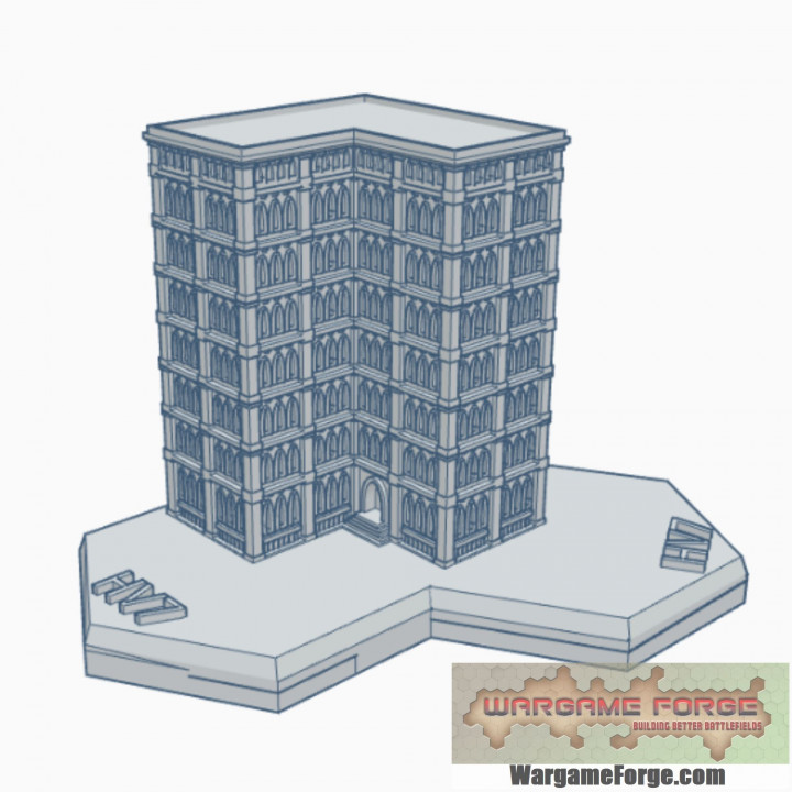 3D Printable Gothic Building 82 Hex Map Scale HMSG082 by Wargame Forge