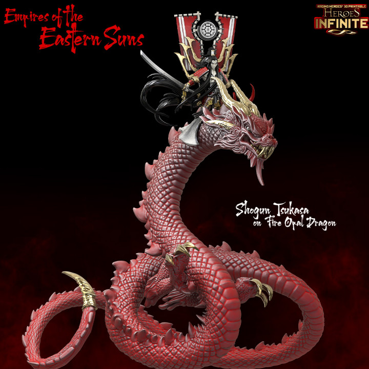 3D Printable Shogun Tsukasa on Fire Opal Dragon by Heroes Infinite