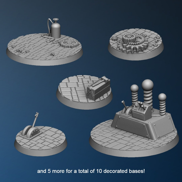 3D Printable 10 round Steampunk bases by Feed My 3dPrinter