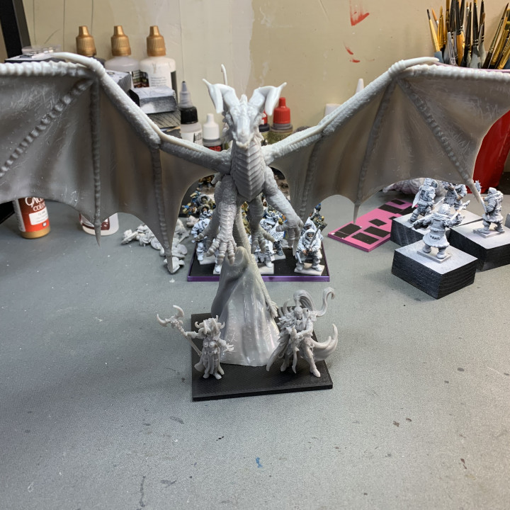 3D Print of Dark Elf Black Dragon Miniature (32mm, modular) by benbuckridge