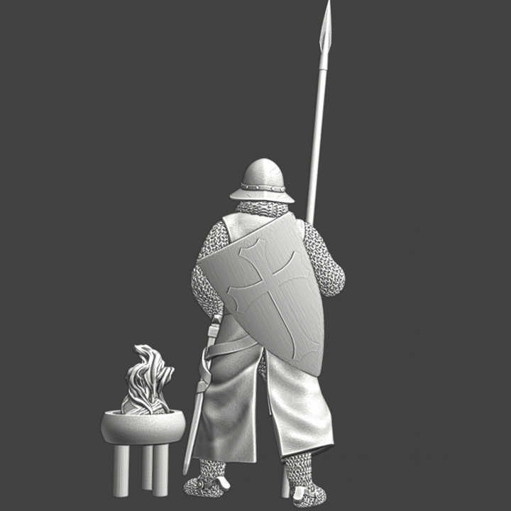 3D Printable Medieval guard with small fire by Northern Crusades Miniatures