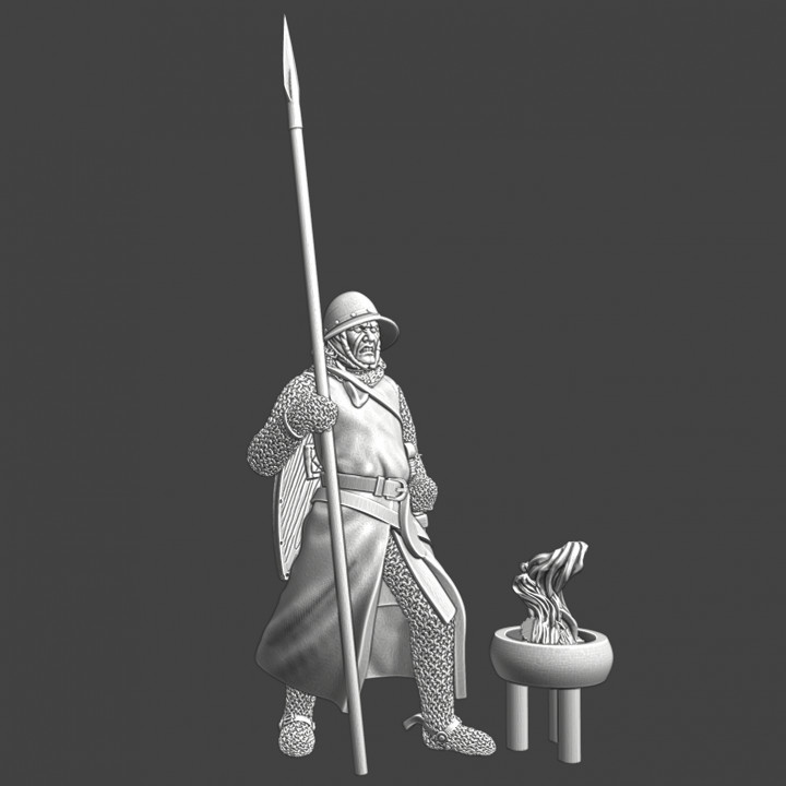 3D Printable Medieval guard with small fire by Northern Crusades Miniatures
