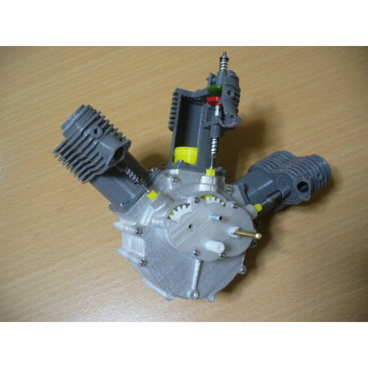 3D Printable Radial Engine, W3 type, 1909 by Motoo Kondo