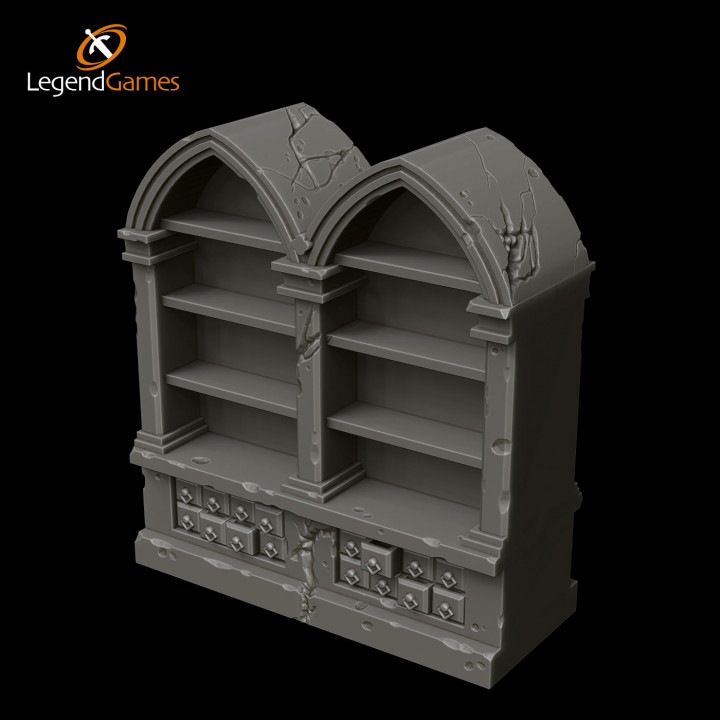3D Printable LegendGames Wizards Library Empty Bookcase Set by Legend Games