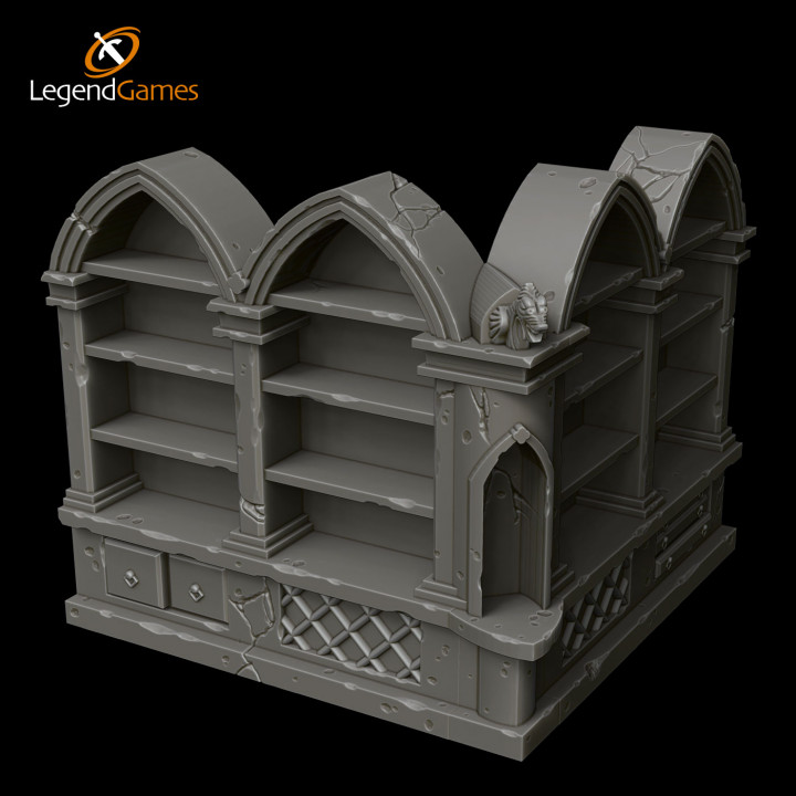 3D Printable LegendGames Wizards Library Empty Bookcase Set by Legend Games