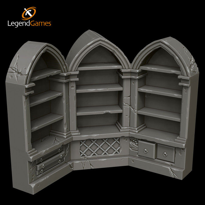 3D Printable LegendGames Wizards Library Empty Bookcase Set by Legend Games