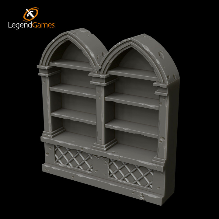 3D Printable LegendGames Wizards Library Empty Bookcase Set by Legend Games