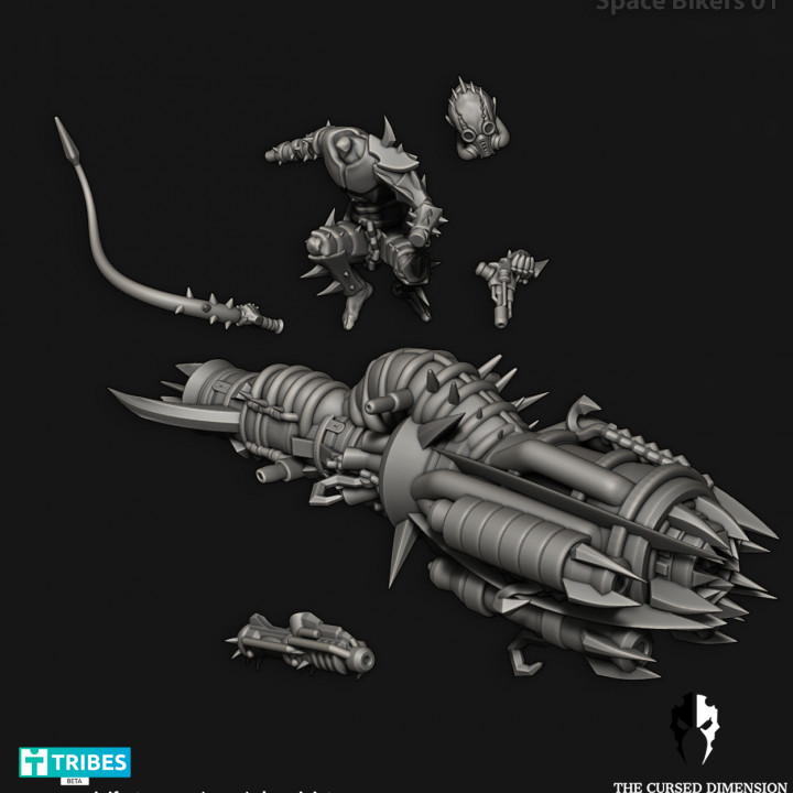 3D Printable Space Bikers - Cursed Elves by Edge Miniatures