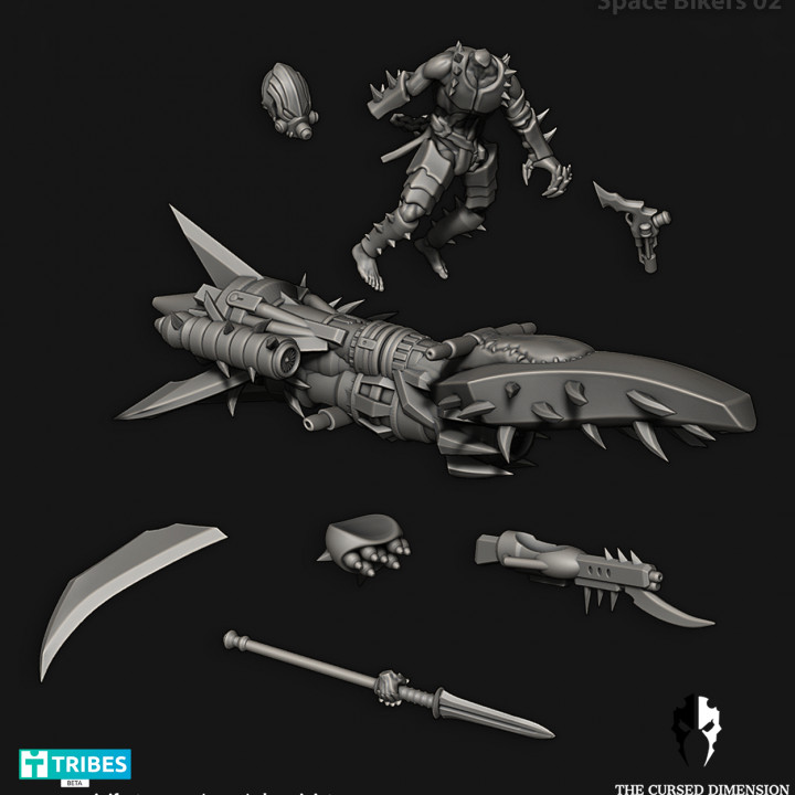 3D Printable Space Bikers - Cursed Elves by Edge Miniatures