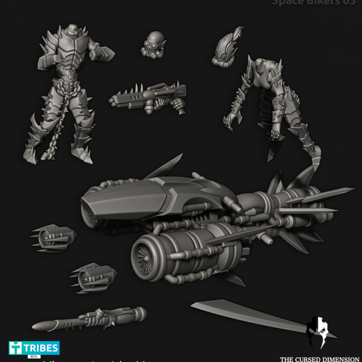 3D Printable Space Bikers - Cursed Elves by Edge Miniatures
