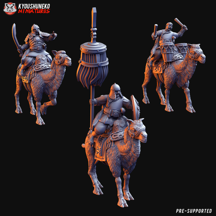 3D Printable Mongol Command Group Light Cavalry by Kyoushuneko Miniatures