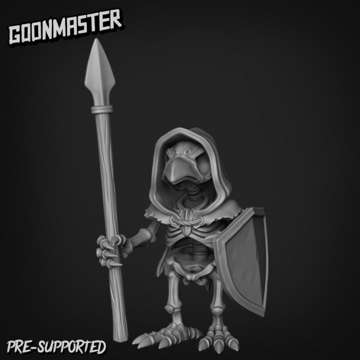 3D Printable Undead Crow Skeleton Spear and Shield by Goon Master
