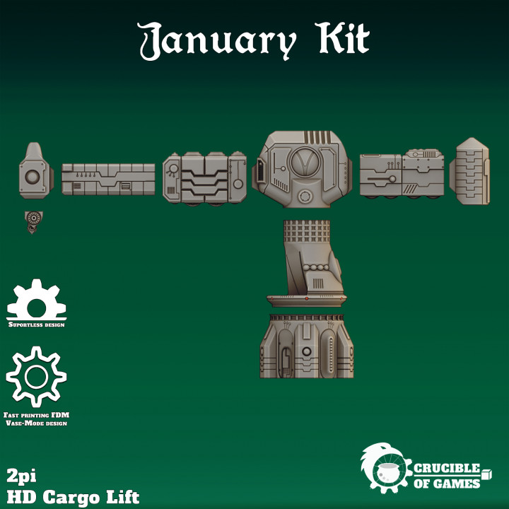 3D Printable 2pi Heavy Duty Cargo Lift by Crucible of Games