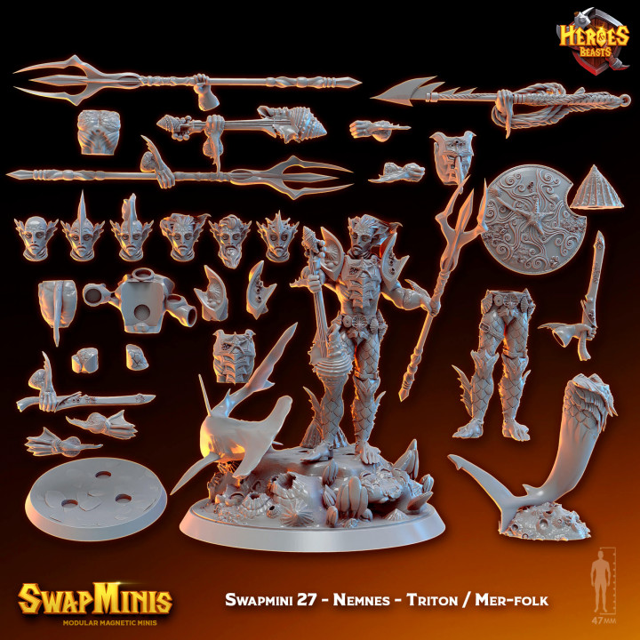 3D Printable Swapmini 27 - Nemnes - Triton / Mer-folk by Heroes and Beasts