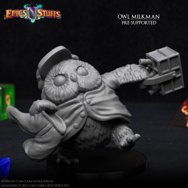 3D Printable Owlkin Milkman Miniature - Pre-Supported by Epics N Stuffs
