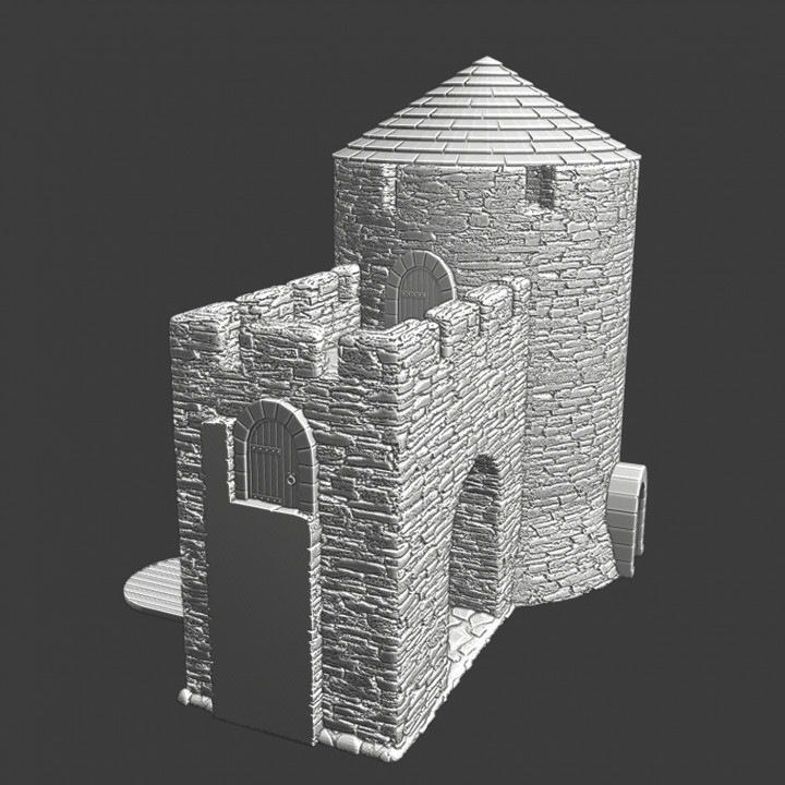 3D Printable Medieval gate w. round tower - Modular castle model by ...