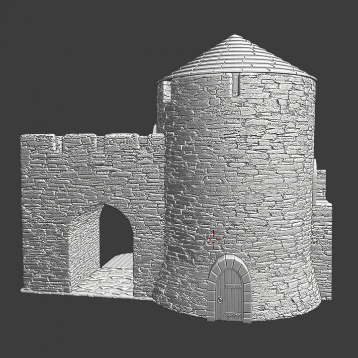 3D Printable Medieval gate w. round tower - Modular castle model by ...