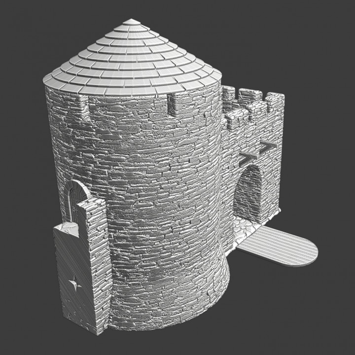 3D Printable Medieval gate w. round tower - Modular castle model by ...