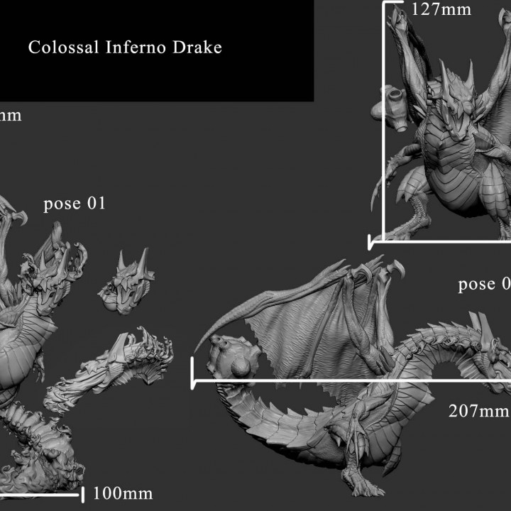 3D Printable Colossal Inferno Drake (pose 1 of 2) by Mini Monster Mayhem