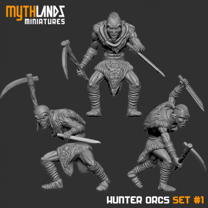 3D Printable HUNTER ORCS SET #1 by Mythlands Miniatures