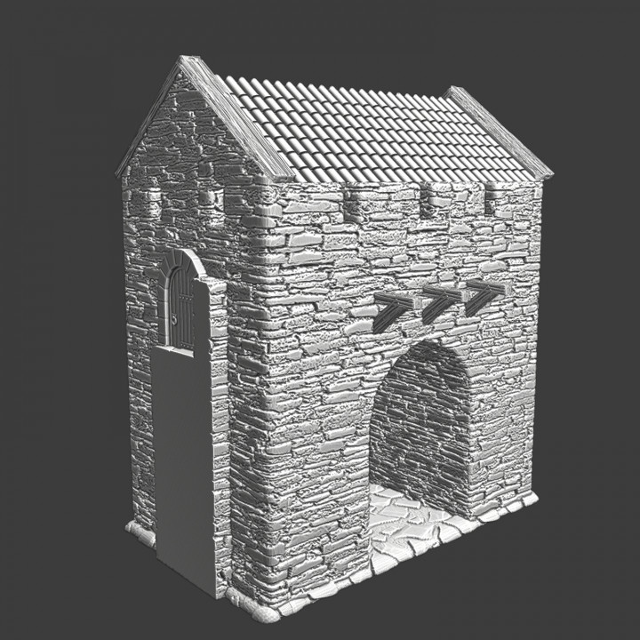 3D Printable Small gate with roof by Northern Crusades Miniatures