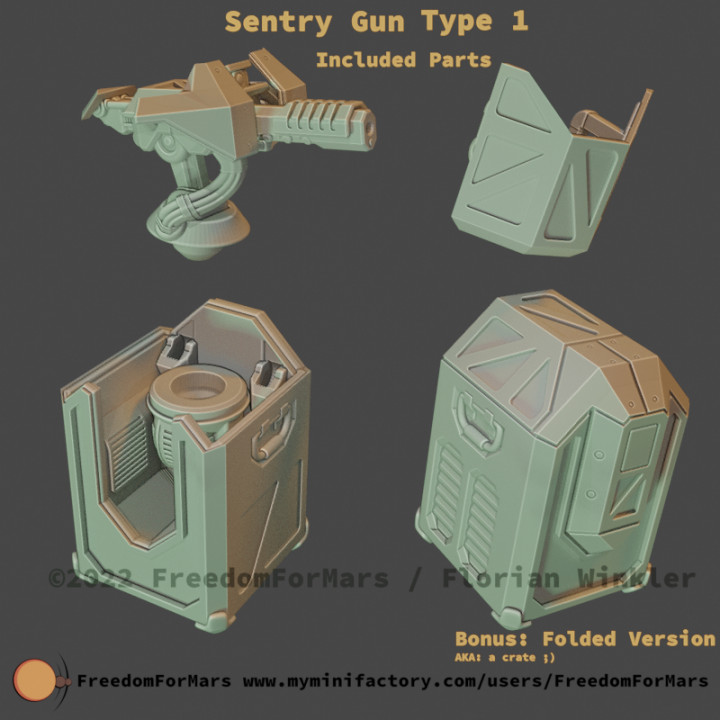 3D Printable Sentry Gun T1 by FreedomForMars / Florian Winkler