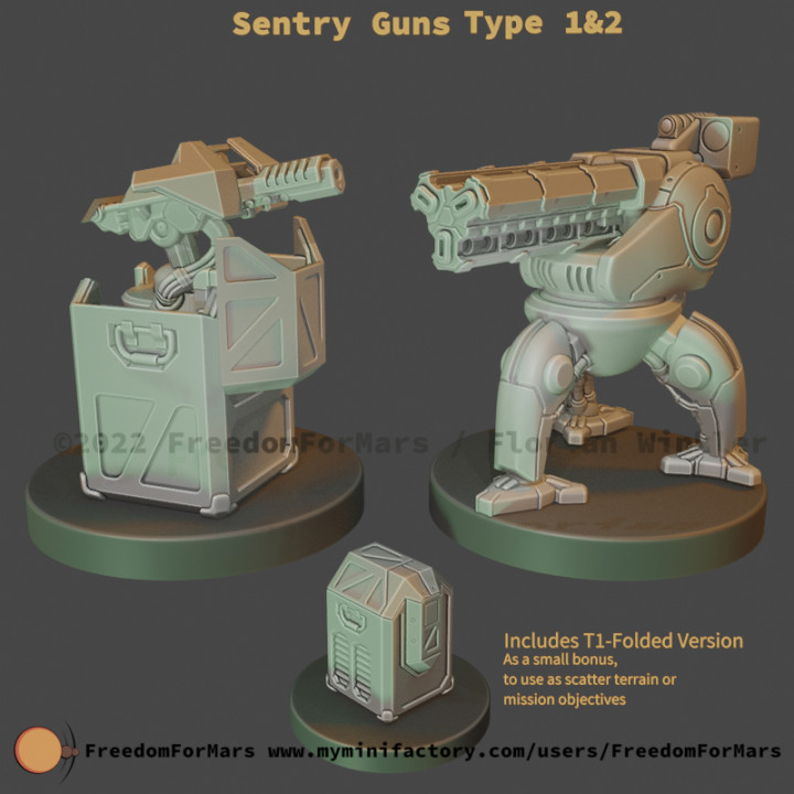 3D Printable Sentry Gun Double Pack (T1 & T2) by FreedomForMars ...