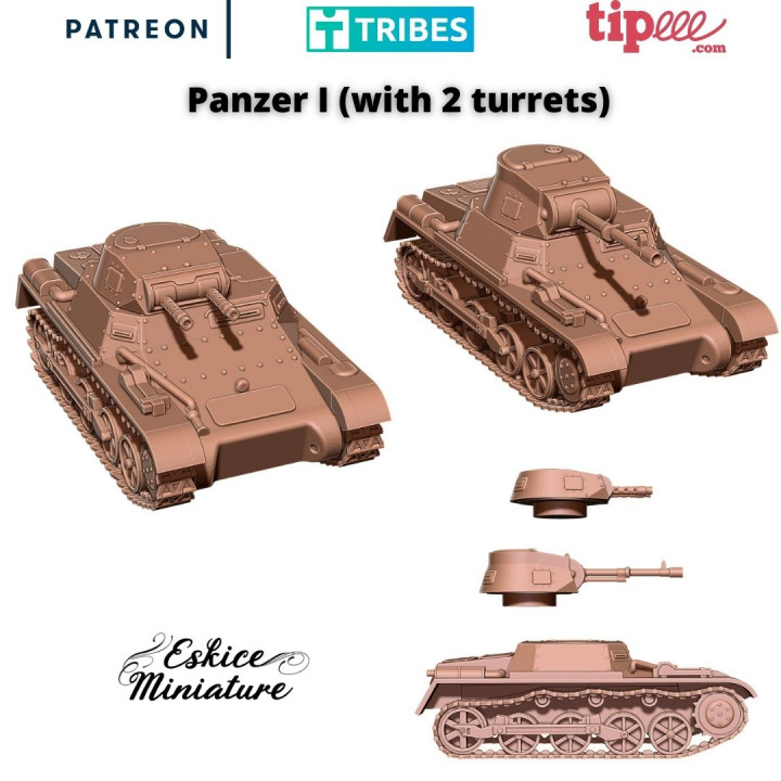 3D Printable Panzer I with 2 turrets - 28mm by Eskice Miniature - Aron